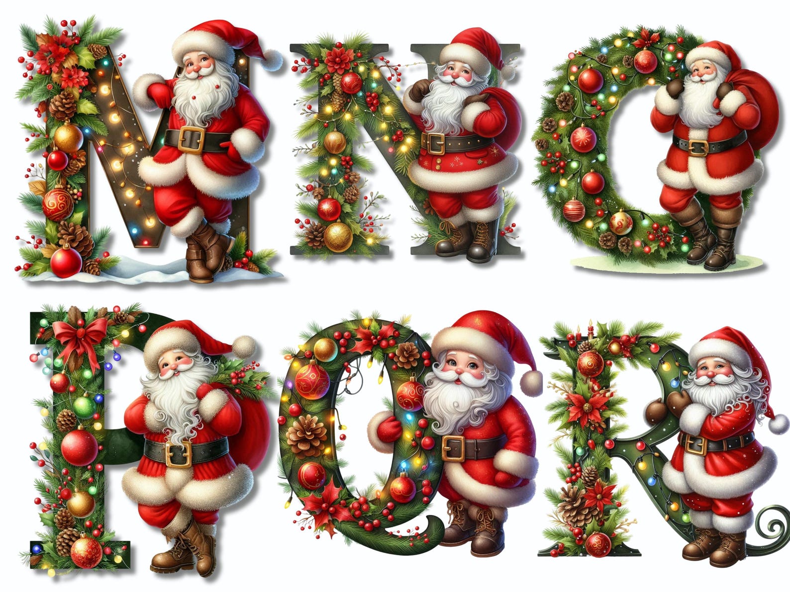 Christmas Alphabet Clipart, Santa Hat Alphabet Set, Holiday Alphabet ...