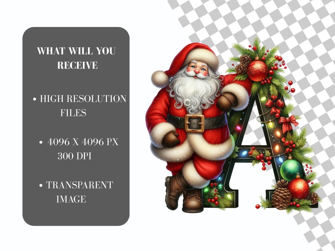 Christmas Alphabet Clipart, Santa Hat Alphabet Set, Holiday Alphabet ...