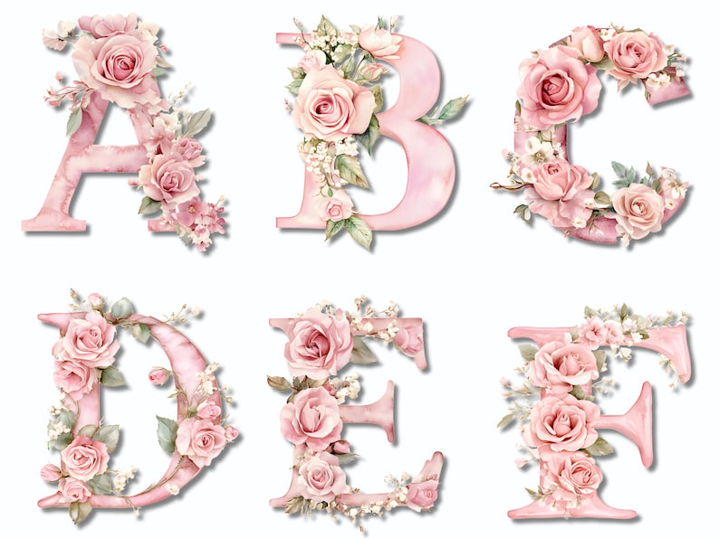 Pink Alphabet Clipart, Watercolor Letters Floral PNG, Watercolor Letter ...