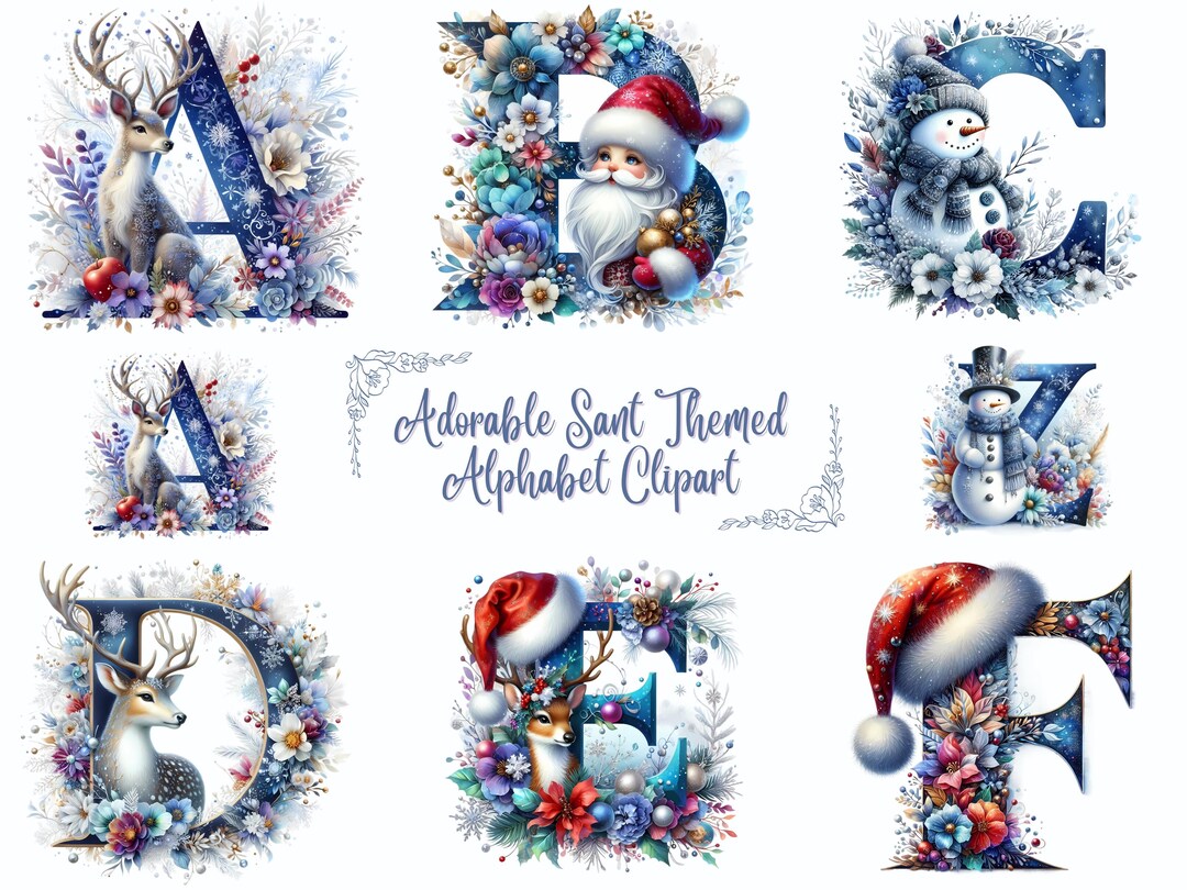 Christmas Clipart Alphabet, Festive Letters for Sublimation, Vintage ...