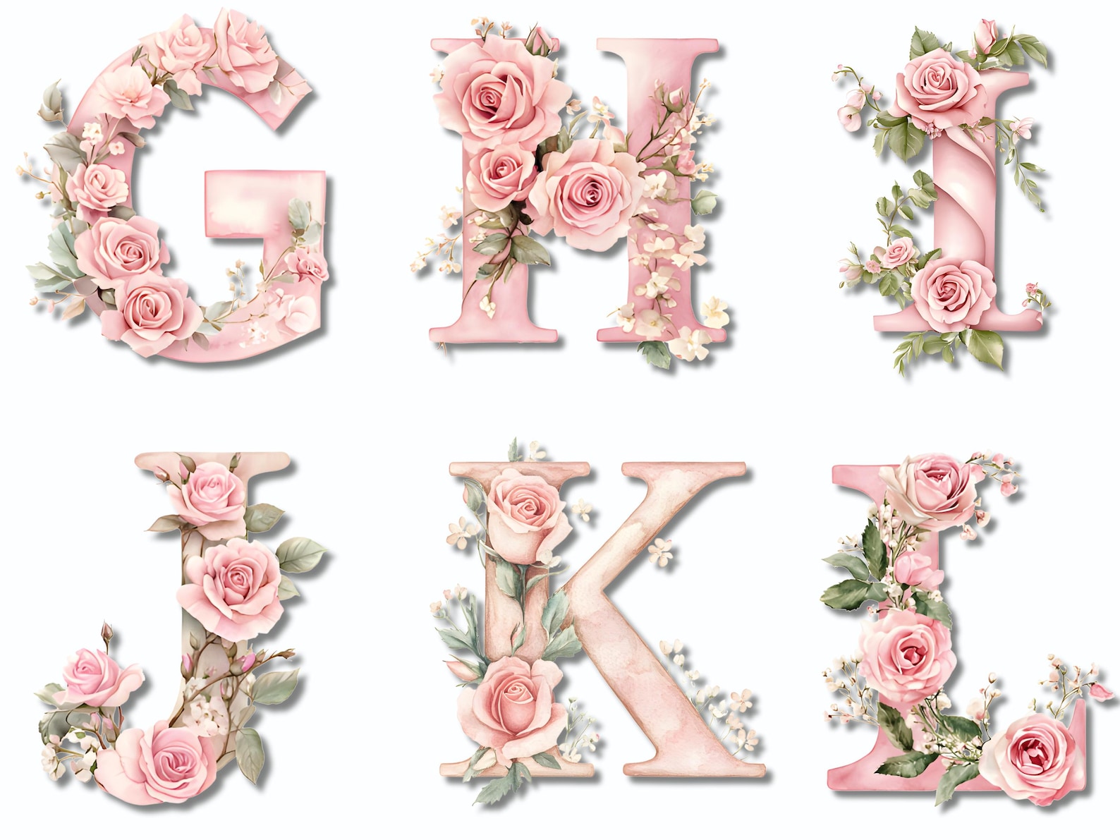 Pink Alphabet Clipart, Watercolor Letters Floral PNG, Watercolor Letter ...