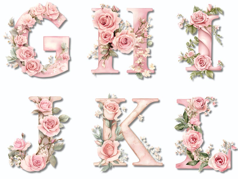Pink Alphabet Clipart, Watercolor Letters Floral PNG, Watercolor Letter ...