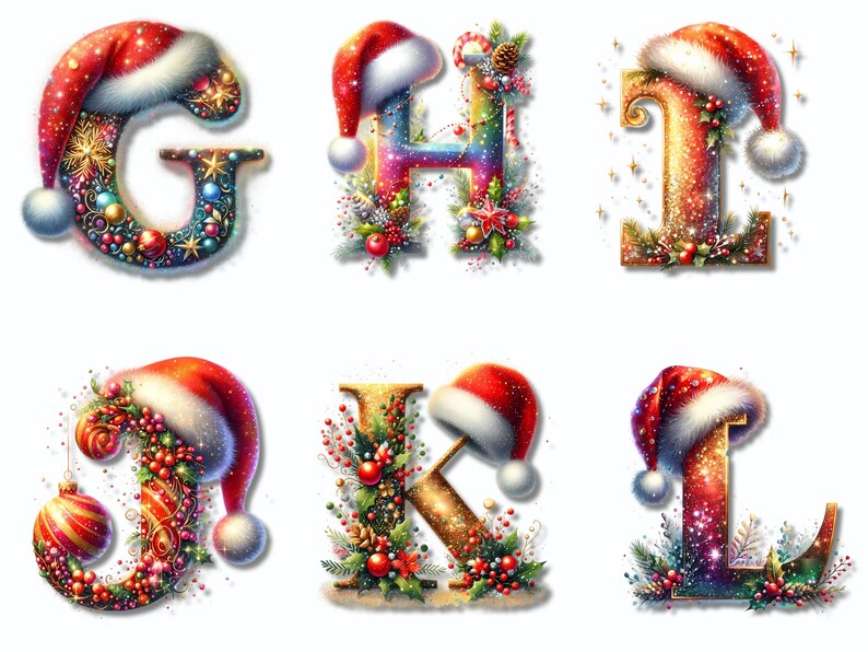 Christmas Clipart Alphabet, Christmas Font Letters Clipart, Santa Hat ...