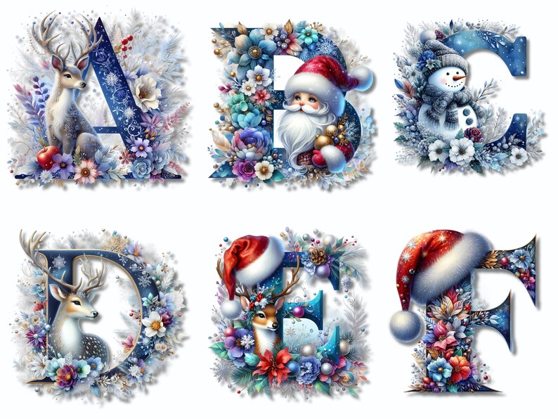 Christmas Clipart Alphabet, Festive Letters for Sublimation, Vintage ...
