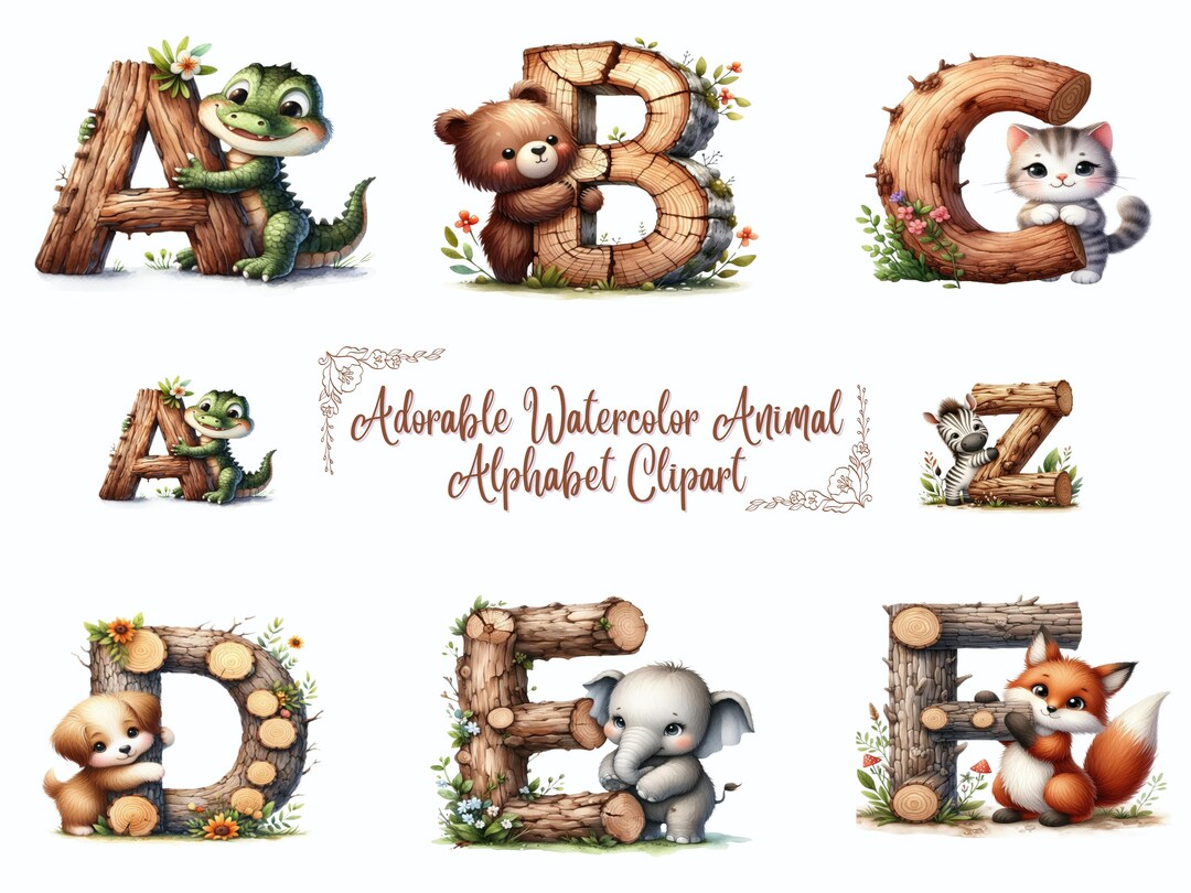 Watercolor Alphabet Clipart, Baby Shower Animal Letters Clipart ...
