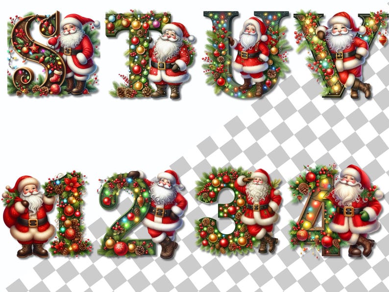 Christmas Alphabet Clipart, Santa Hat Alphabet Set, Holiday Alphabet ...