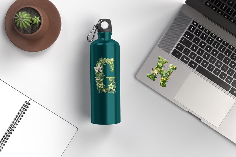 Floral Alphabet Clipart, Sage Green Watercolor Letters A-Z, Green ...