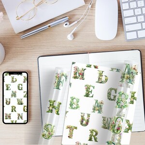 Floral Alphabet Clipart, Sage Green Watercolor Letters A-Z, Green ...