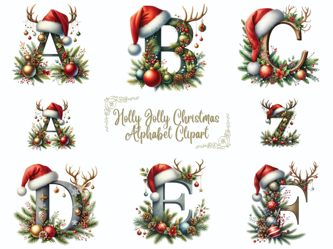 Christmas Alphabet Clipart, Christmas Sublimation Letters, Christmas ...