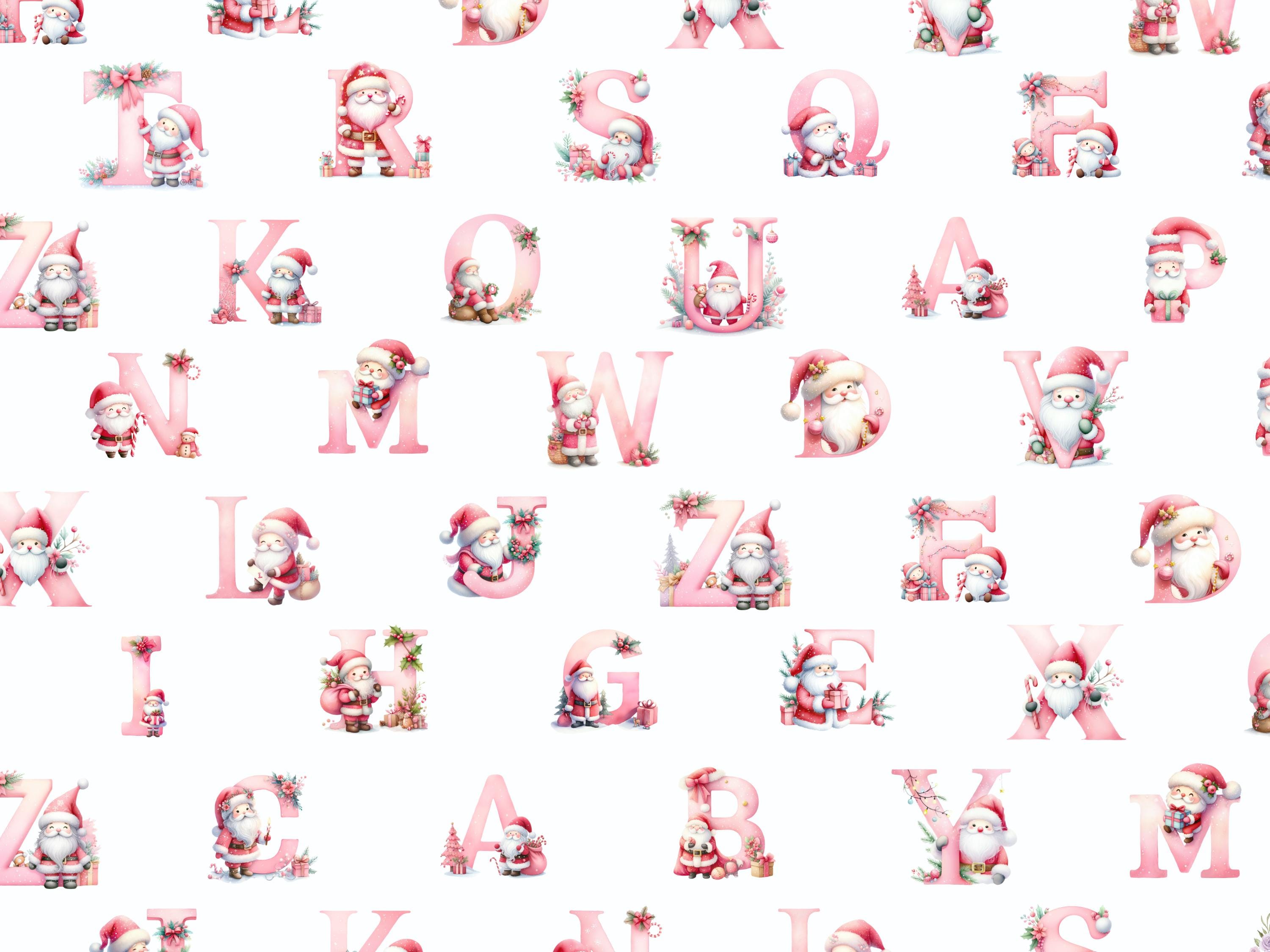 Christmas Alphabet Clipart, Watercolor Christmas Alphabet Png, Santa ...
