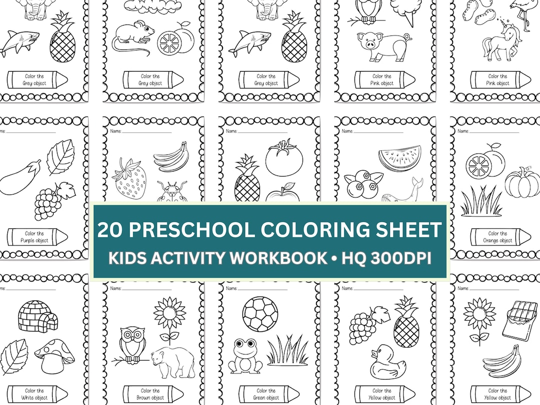 Preschool Coloring Pages Printable Bundle, Kids Color Recognition ...