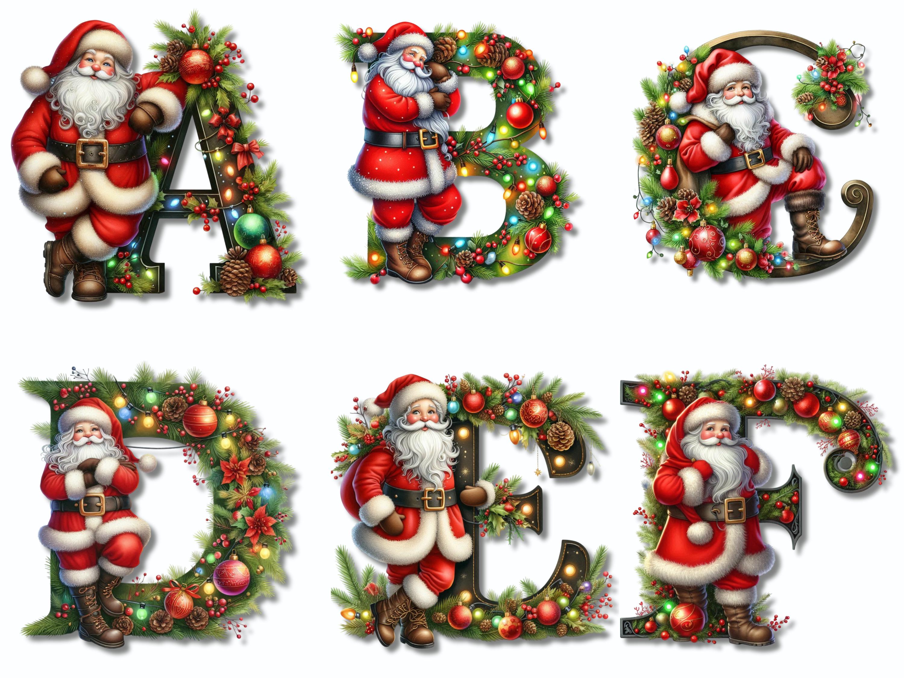 Christmas Alphabet Clipart, Santa Hat Alphabet Set, Holiday Alphabet ...