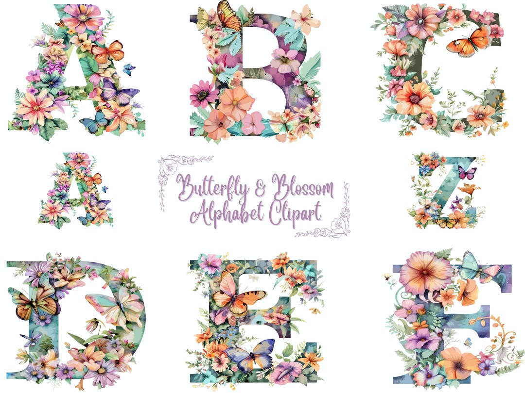 Alphabet PNG Clipart, Wildflower Letter Monogram A-Z, Watercolor Floral ...