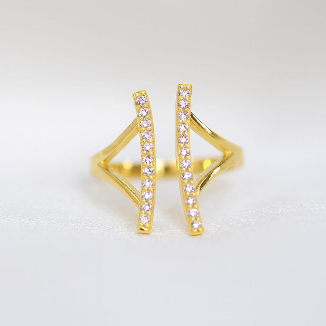 Minimalist Double Bar Ring • Adjustable Open Band Jewelry • Dainty ...