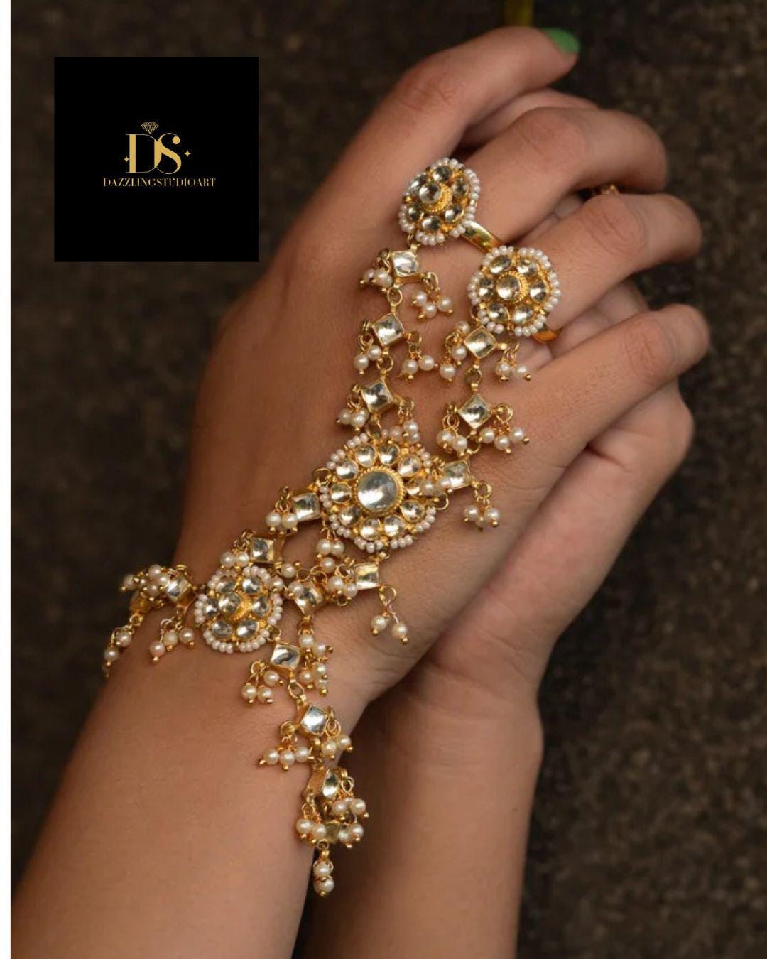 Pachi Kundan Bracelet/haathphool /polki Bracelet/finger Bracelet/ Matte ...