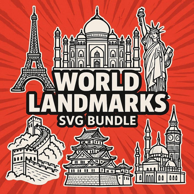 World Landmarks SVG and PNG Bundle | Famous Architecture Line Art ...