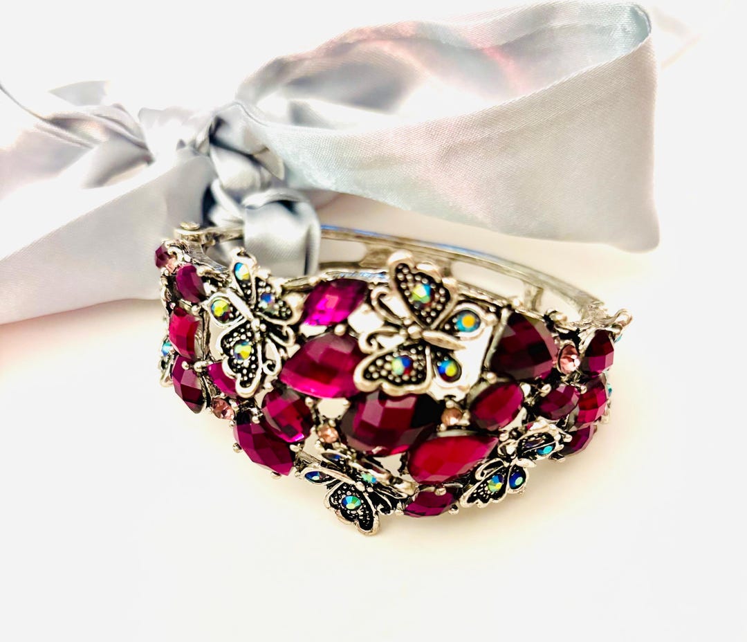 Vintage Butterfly and Purple Jewel Scarf Cuff Bracelet: Shabby Chic - Etsy