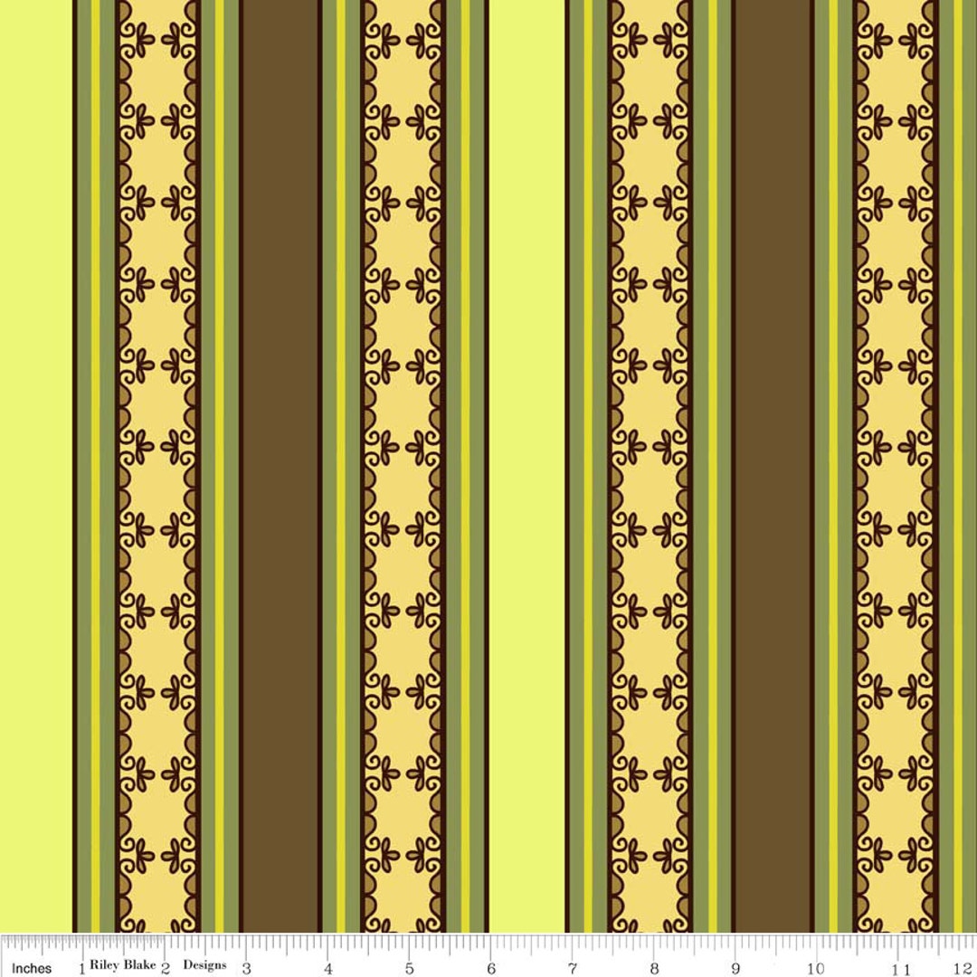 Fiona's Fancy - Stripe Boarder Print in Gold,brown, and Green- C2676 ...
