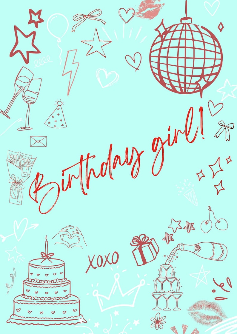 Birthday Girl Card – Printable Pink Birthday Card for Her – Digital ...