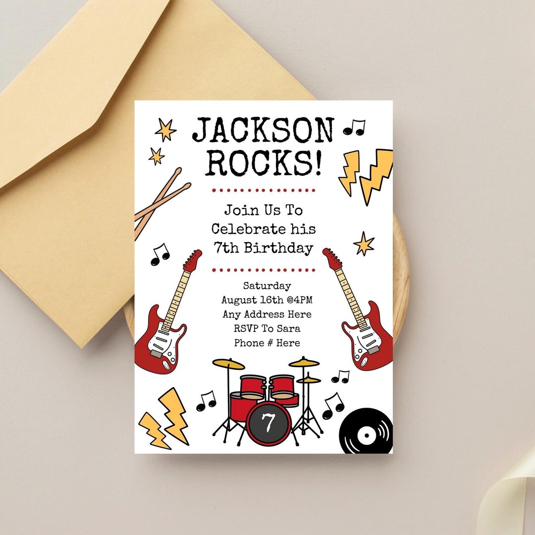 Rock and Roll Guitar Theme Birthday Party Invitation, PDF Download ...