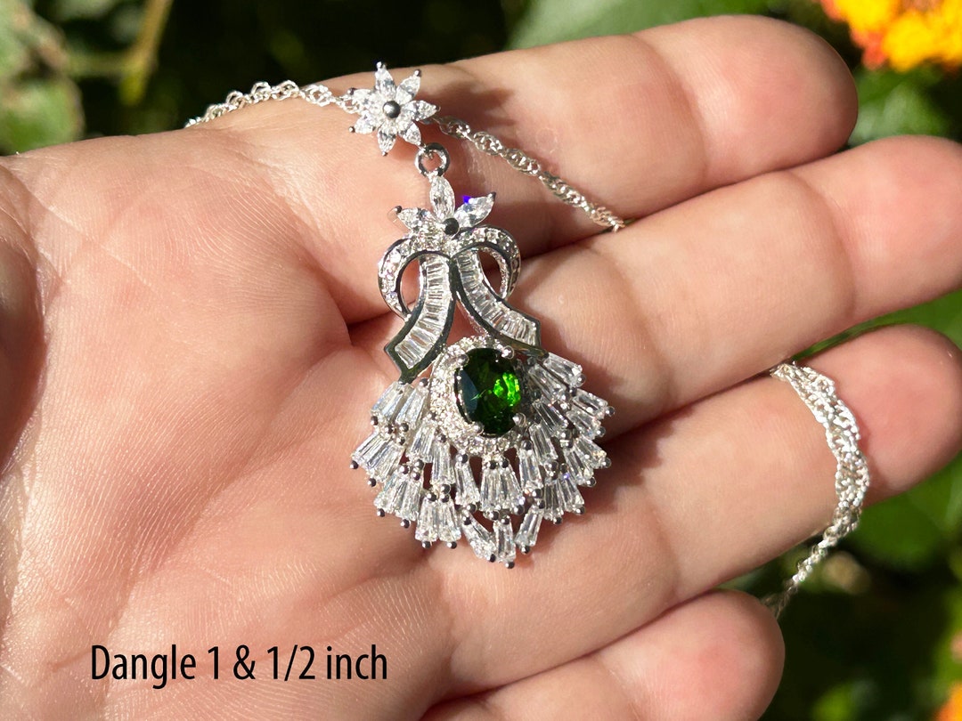 Natural Chrome Diopside Necklace/hand Cut Oval / Sterling Silver ...