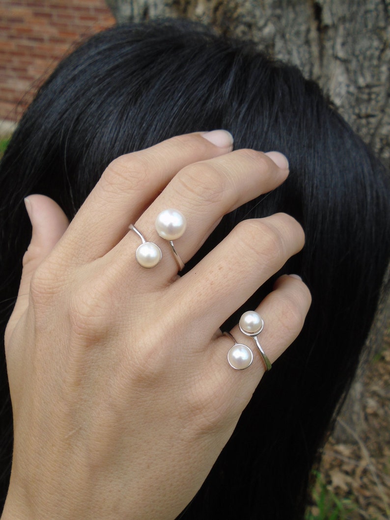 2 Pearl Sterling Silver Ring Double Pearl Ring AAAA - Etsy