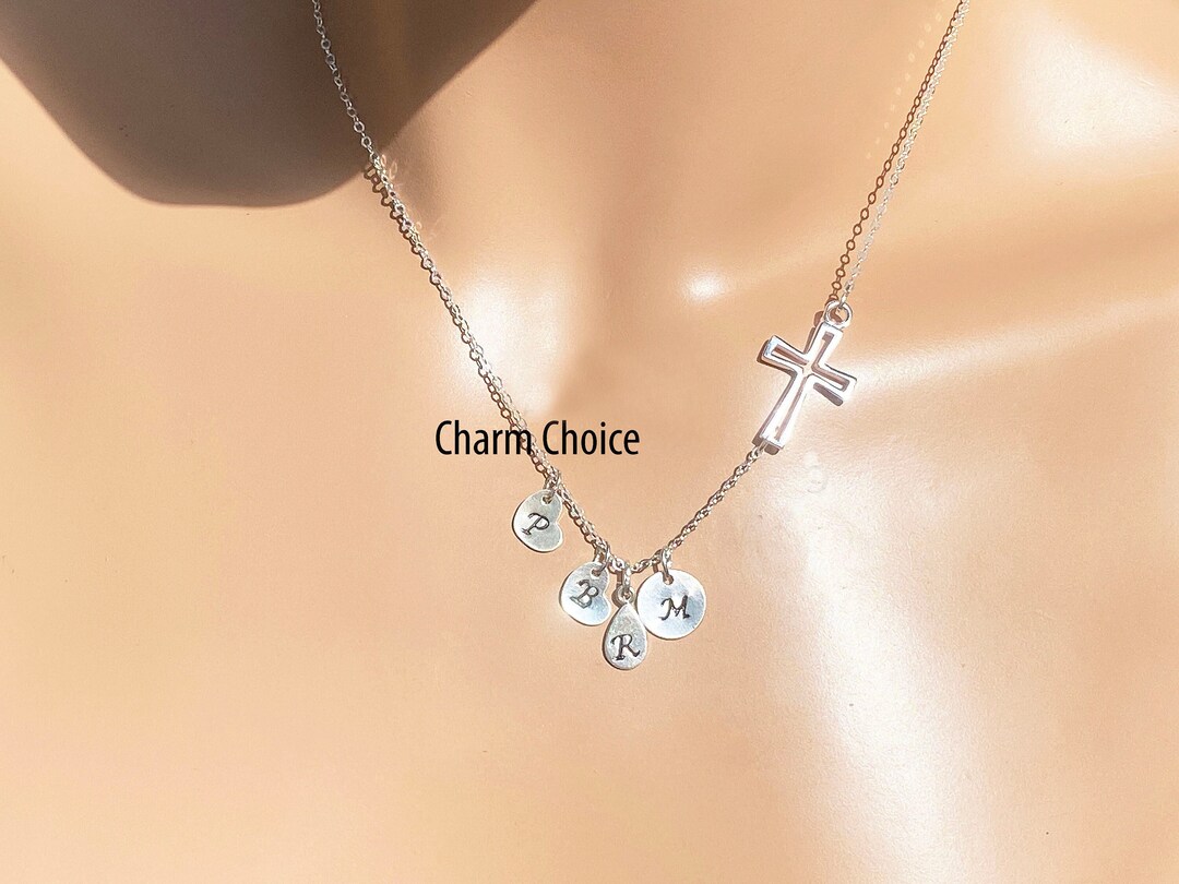 Sideways Cross Shape Choice 1 to 4 Letter Charms Necklace/ Sterling ...