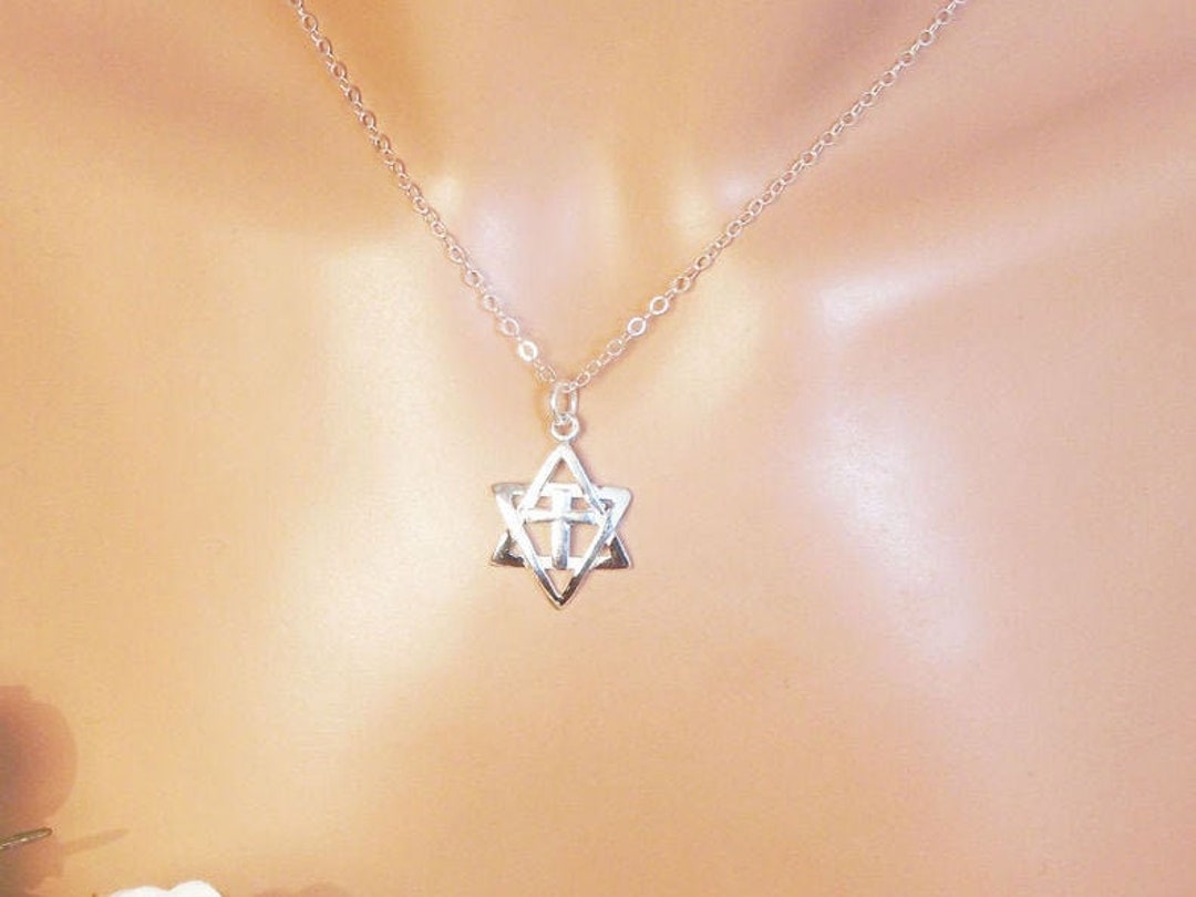 Star of David With Cross Necklace / All Solid Sterling Silver / Charm 3 ...
