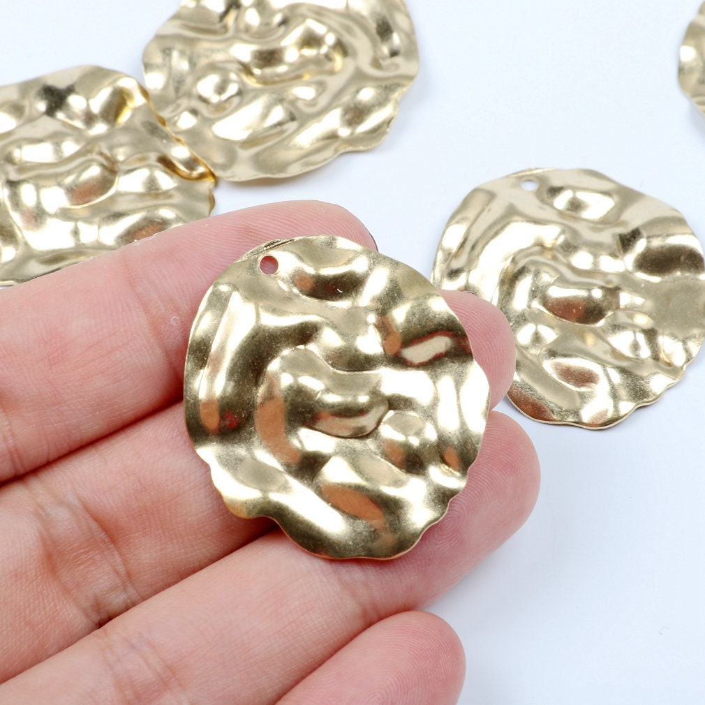 Hammered Raw Brass Wavy Disc Charmsearring Findingstextured | Etsy