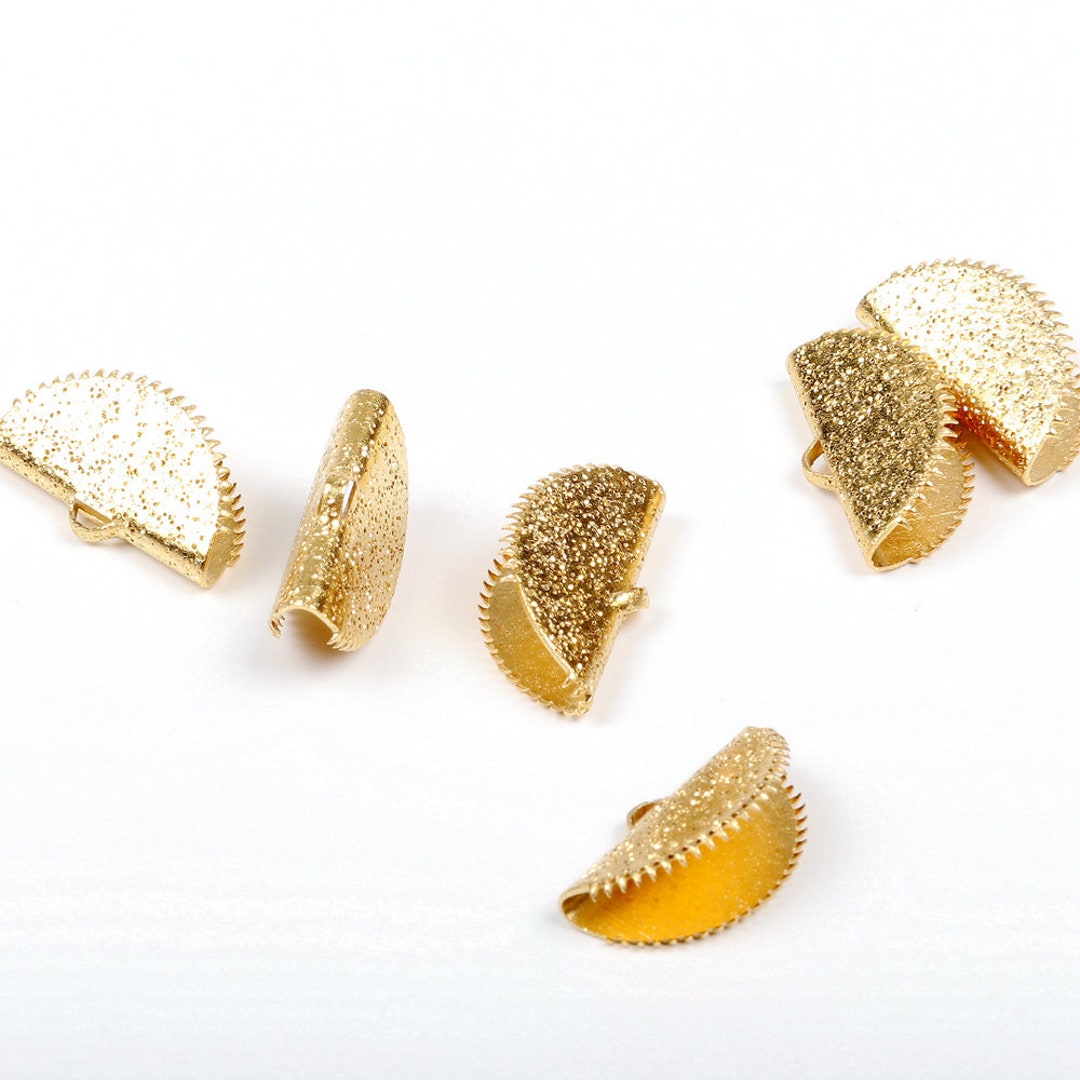 Brass Ribbon Crimps,raw Brass Textured Ribbon Clasp,half Moon Crimp End ...