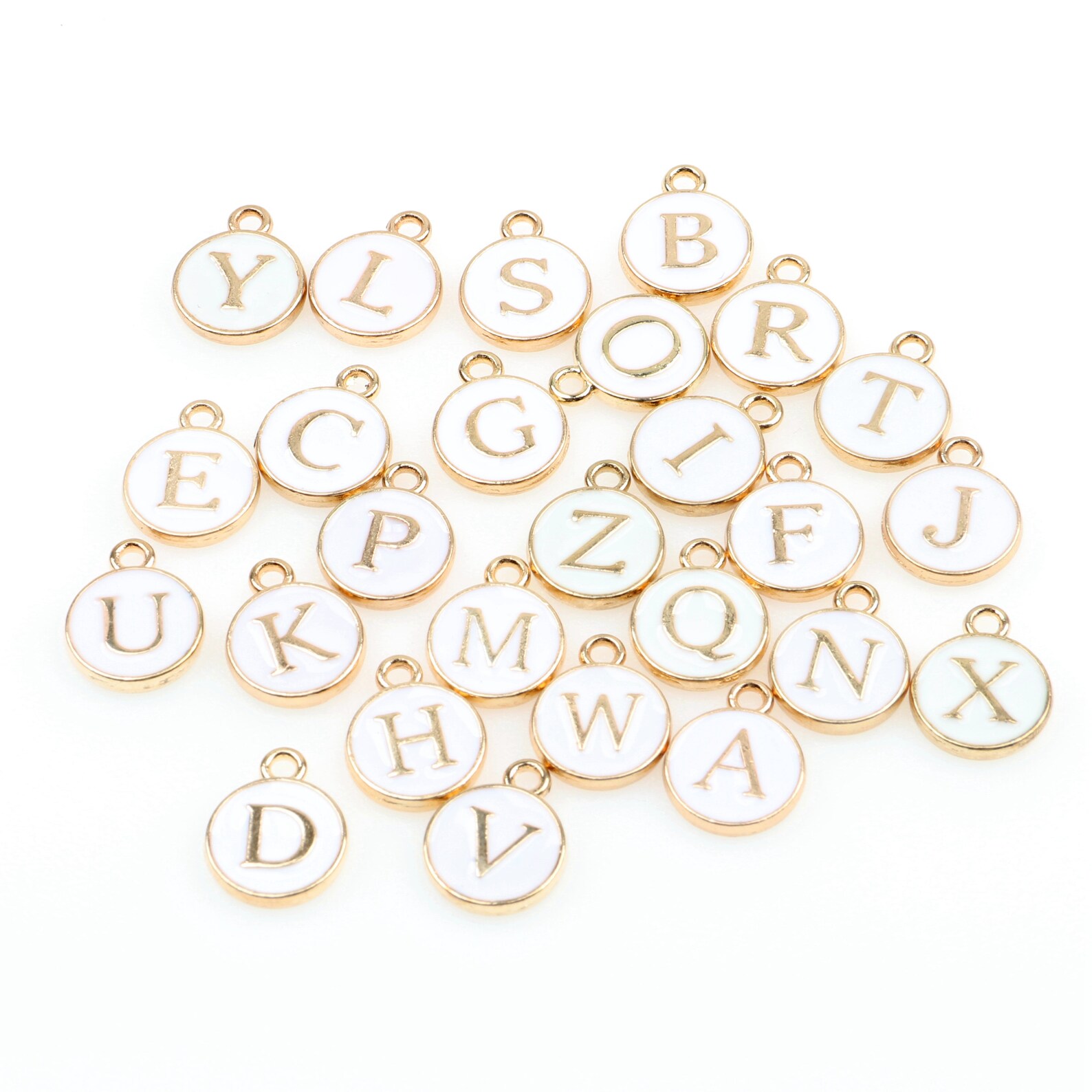 White Letter Charm Gold Alphabet Letters Double Sided Enamel Pendant ...