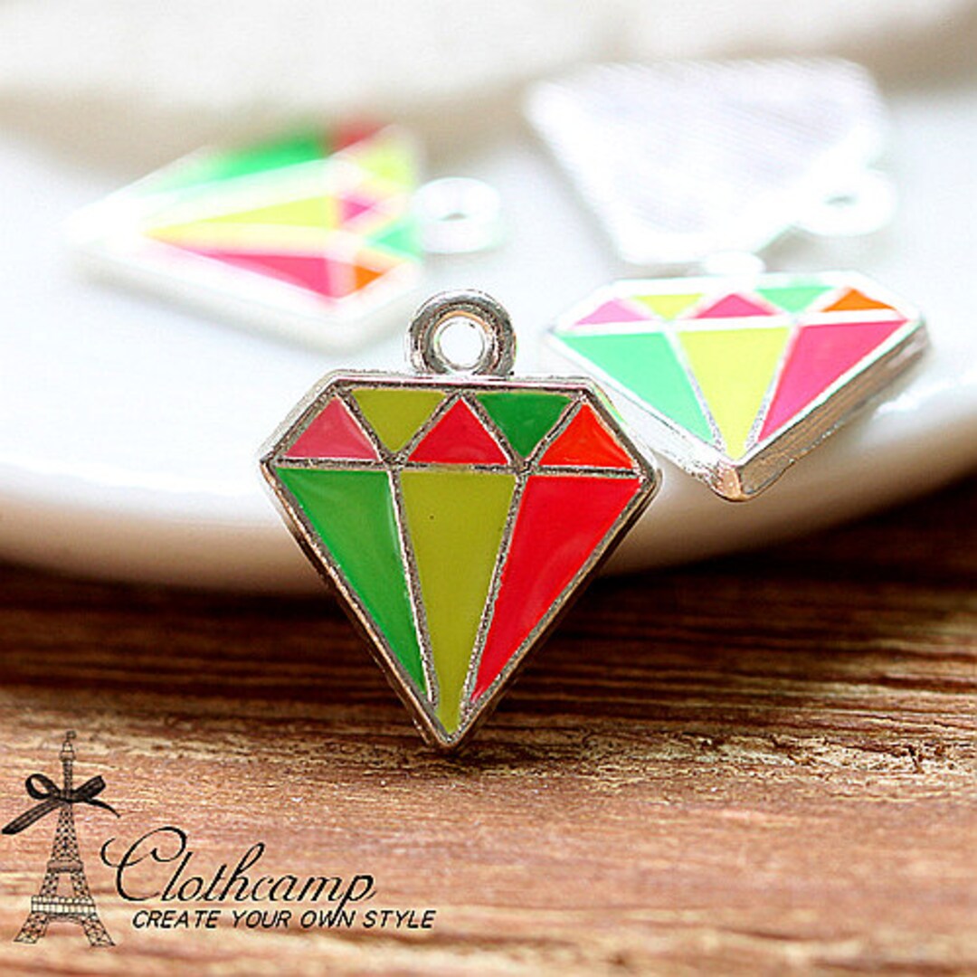 10PCS Beautiful Enamel Colorful Diamond Shape Silver Charm - Etsy