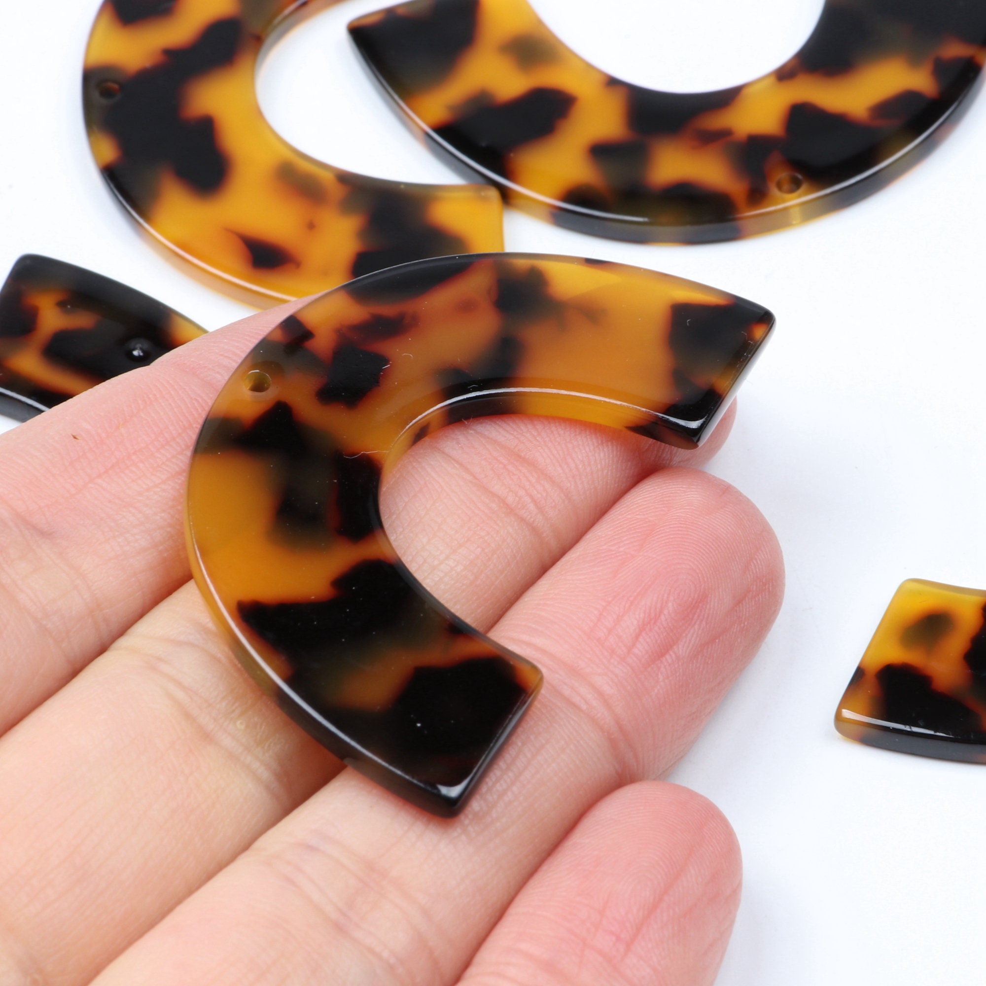 Tortoise Shell Beadsacetate Acrylic Earrings Charmssemi Oval - Etsy