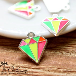 10PCS Beautiful Enamel Colorful Diamond Shape Silver Charm - Etsy