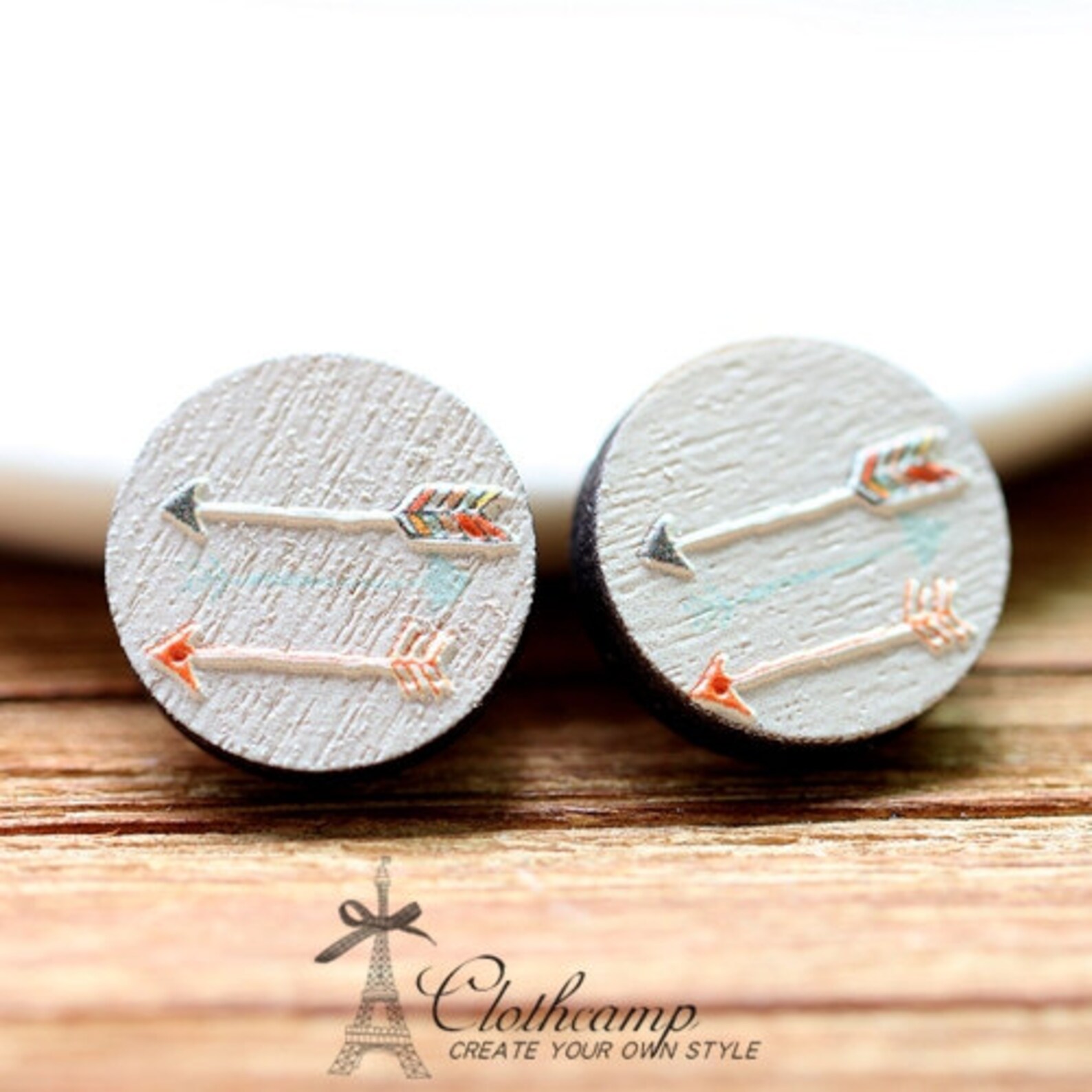 20% off -NEW Unique 3D Embossed Arrow 16mm Round Handmade Wood Cut ...