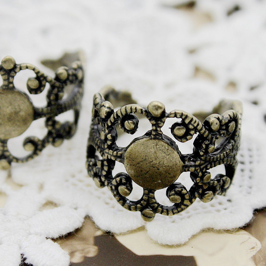 10PCS Strong Adjustable Antique Bronze Plated Raw Brass Rings Jewelry ...