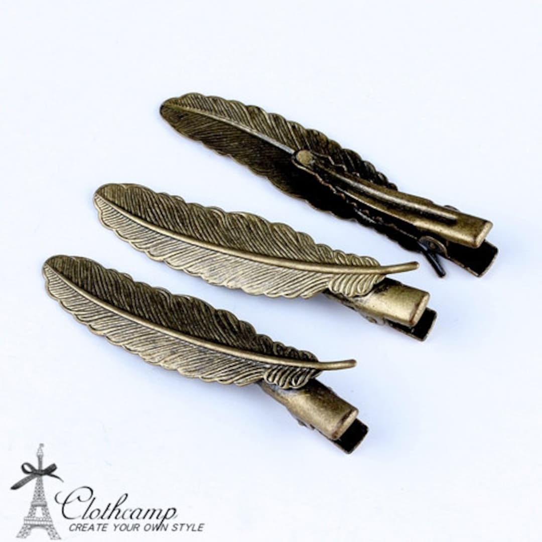 10pcs Feather Antique Brass Filigree Hair Pins Clip Setting NICKEL FREE ...
