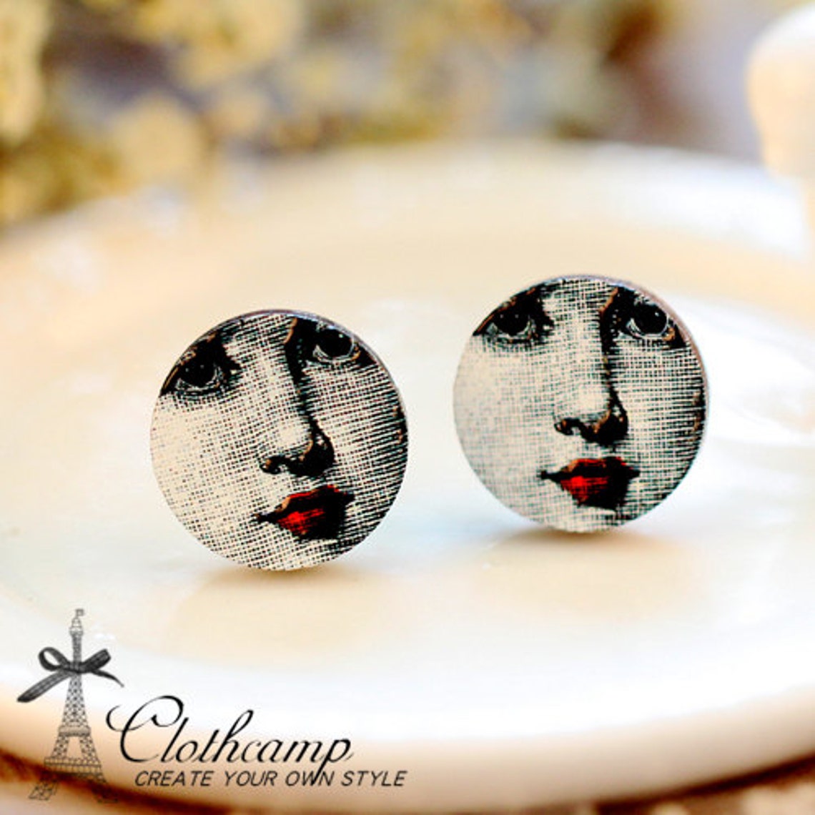 20% off NEW Unique 3D Embossed Face Lips 16mm Round Handmade - Etsy