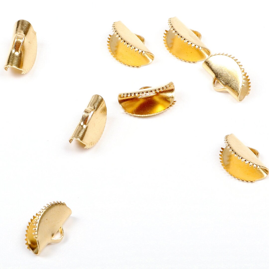 Brass Ribbon Crimps,raw Brass Ribbon Clasp,small Half Moon Crimp End ...