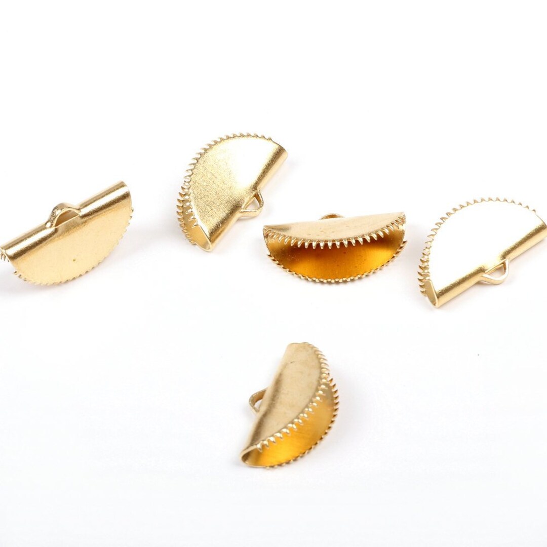 Brass Ribbon Crimps,raw Brass Ribbon Clasp,half Moon Crimp End,,cord ...