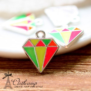 10PCS Beautiful Enamel Colorful Diamond Shape Silver Charm - Etsy