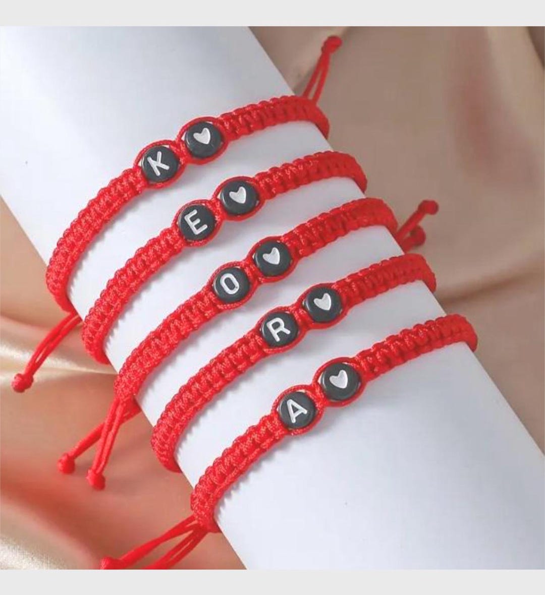 Personalized Red Ribbon Bracelet With Heart Initials A-Z - Elegant ...