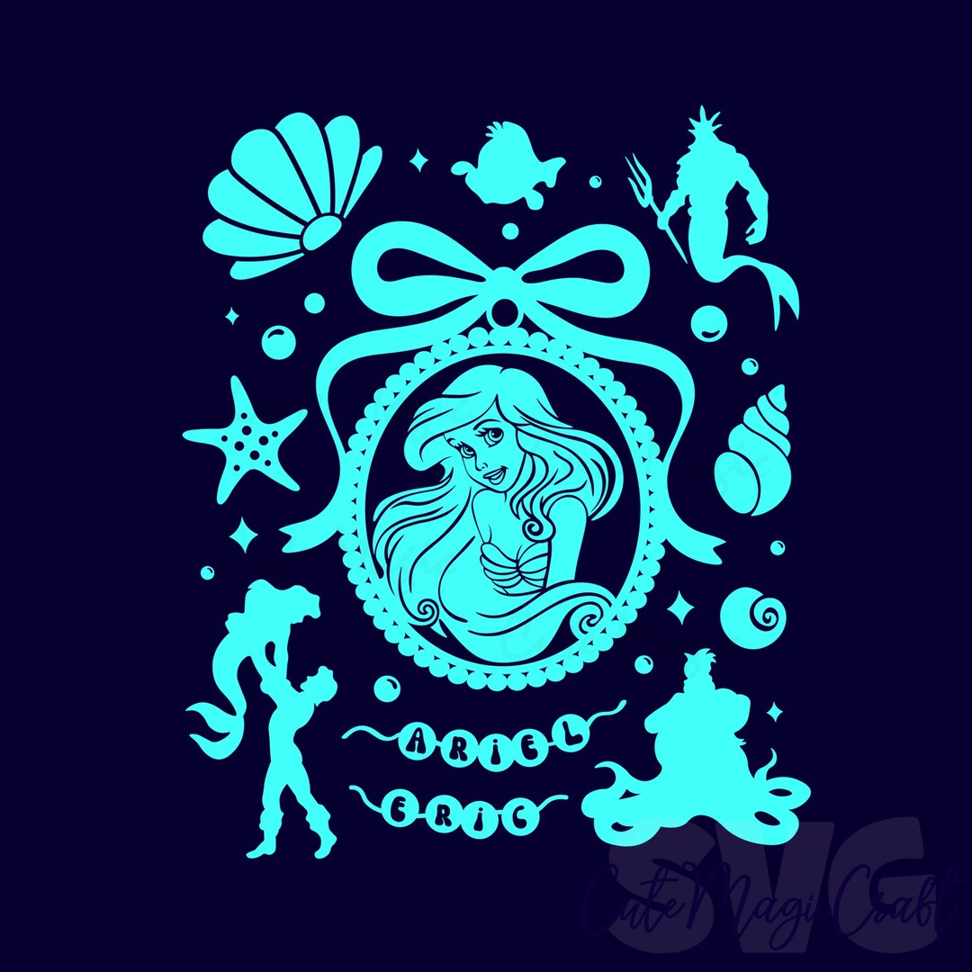 Little Mermaid Princess Retro Frame SVG for DIY! | Coquette Bow Elegant ...
