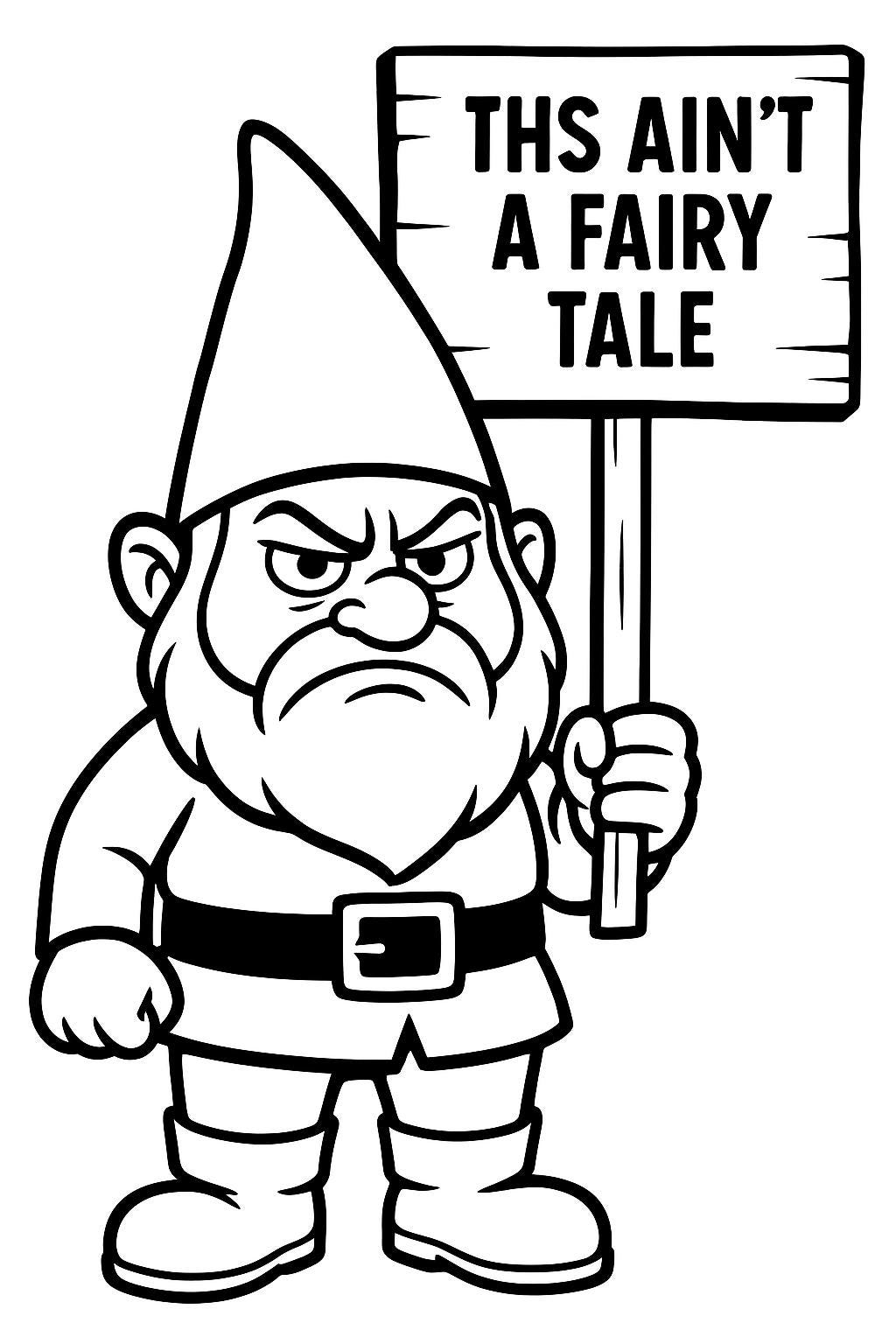 Grumpy Garden Gnome Holding Protest Sign – “this Ain’t a Fairy Tale” - Etsy