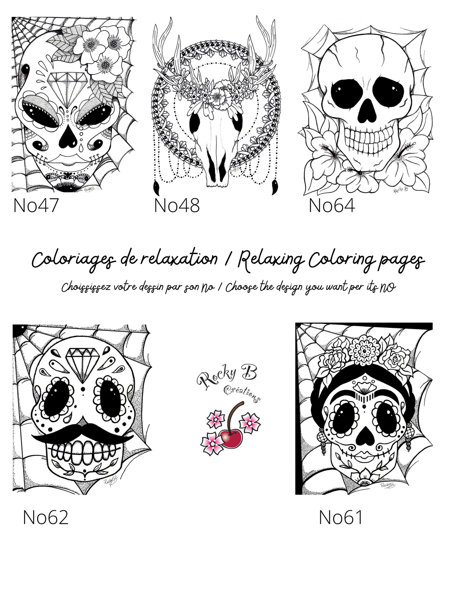 Skulls zentangle Relaxing coloring pages printed on - Etsy België