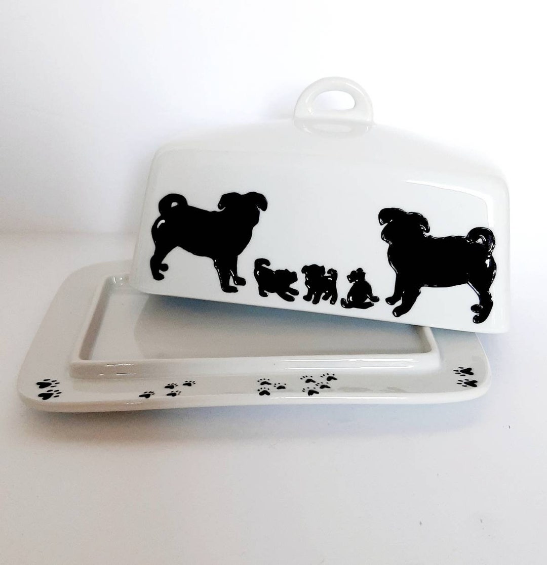 Handpainted Pugs Shadows and Paw Prints on Butter Dish - Etsy