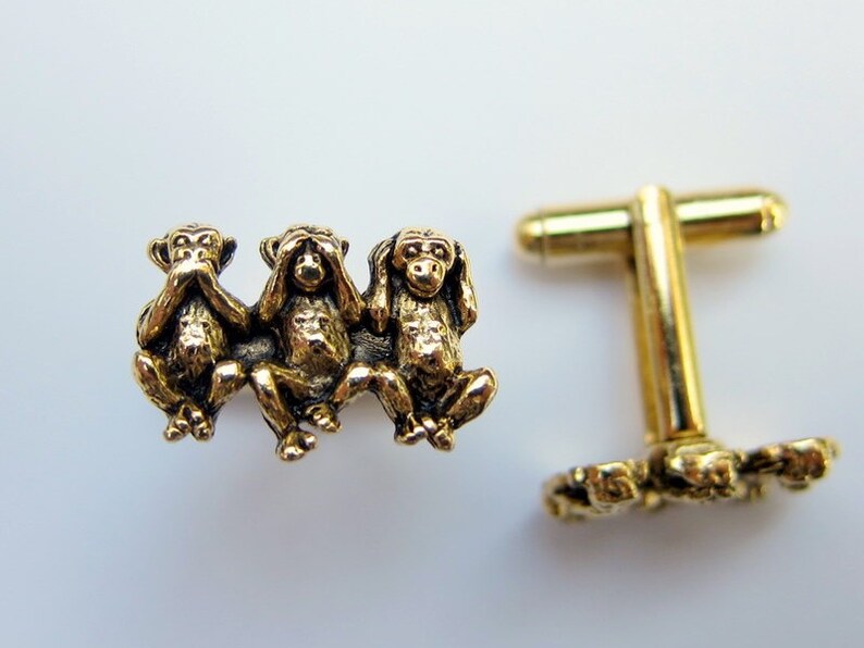 Gold Hear Speak See No Evil Monkey Cuff Links - Etsy