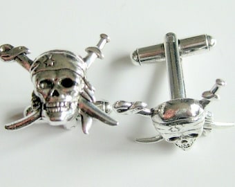 Skull and Crossbones Cuff Links Antiqued Silver Pirate - Etsy