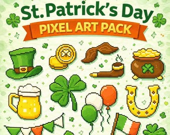 St Patrick's Day Pixel Art Clipart, Retro Irish Graphics (AI EPS PNG ...