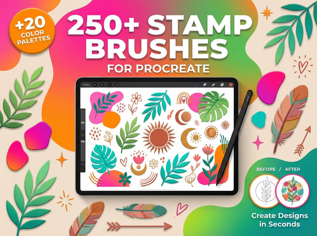 250+ Procreate Stamp Brushes Bundle, Botanical Abstract Doodle Brushes ...